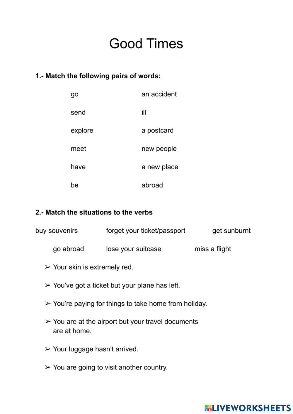 Good Times | Free Interactive Worksheets | 902643