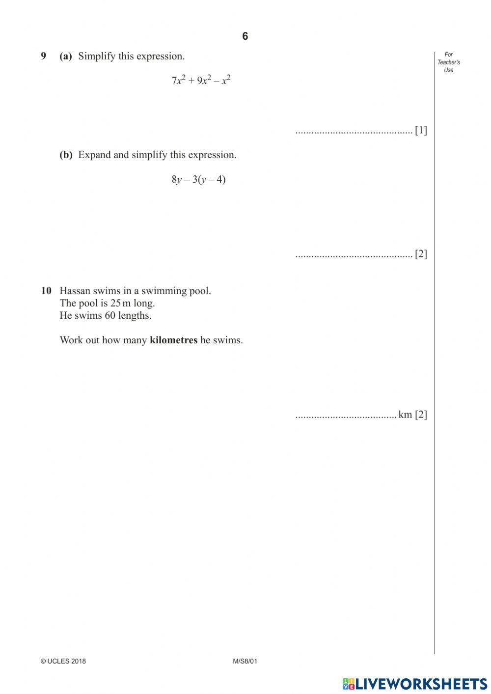 Cambridge Progression test 7th paper 1. 1311 | Erika