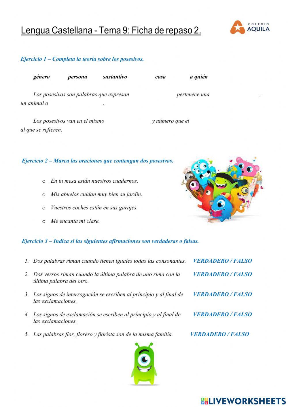 Repaso tema 9 ficha 2 worksheet | Live Worksheets