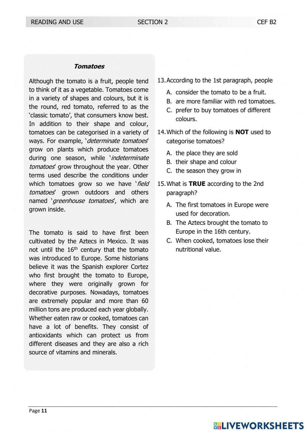 LRN B2 JUNE 2018 TEST worksheet | Live Worksheets