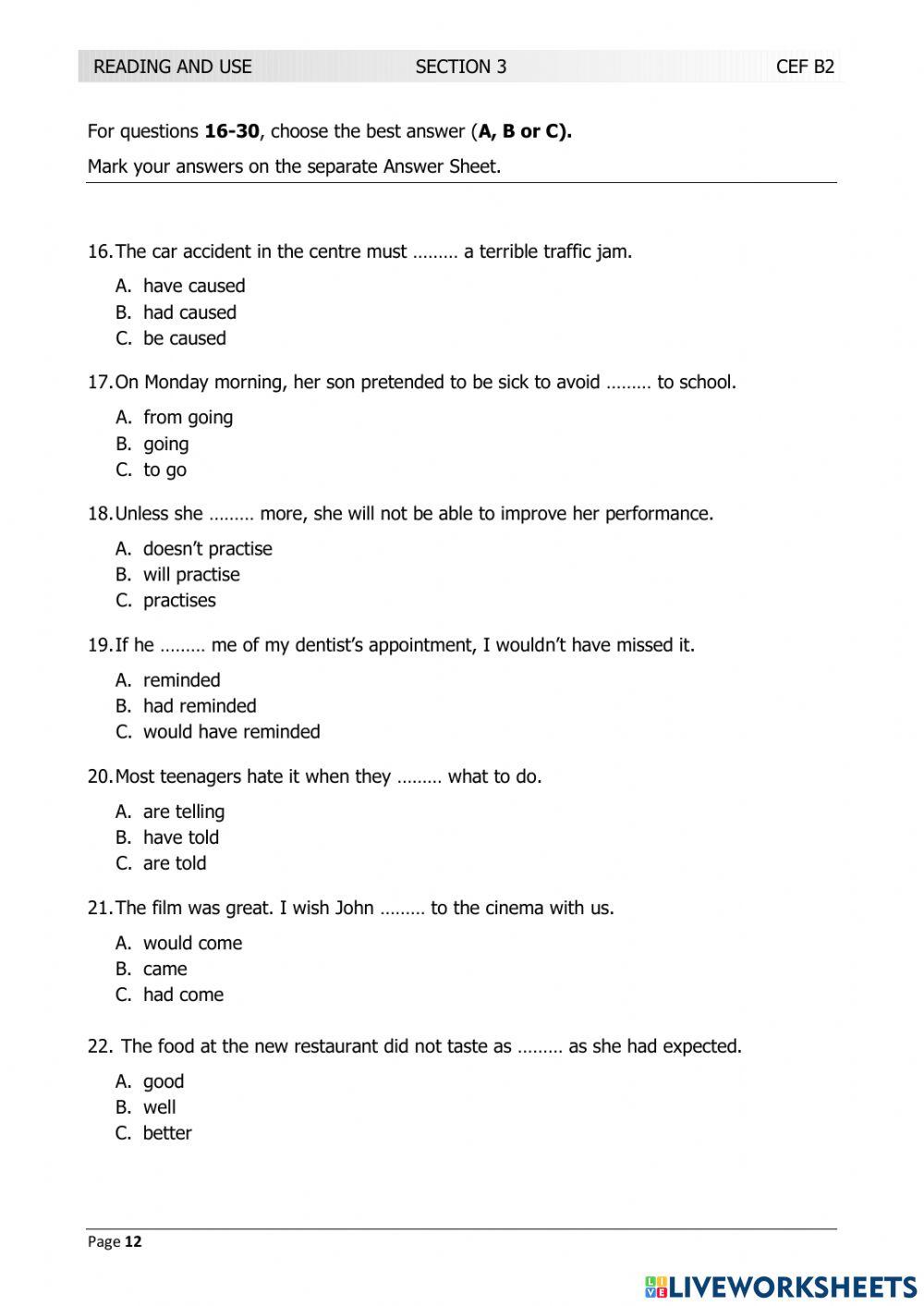 LRN B2 JUNE 2018 TEST worksheet | Live Worksheets