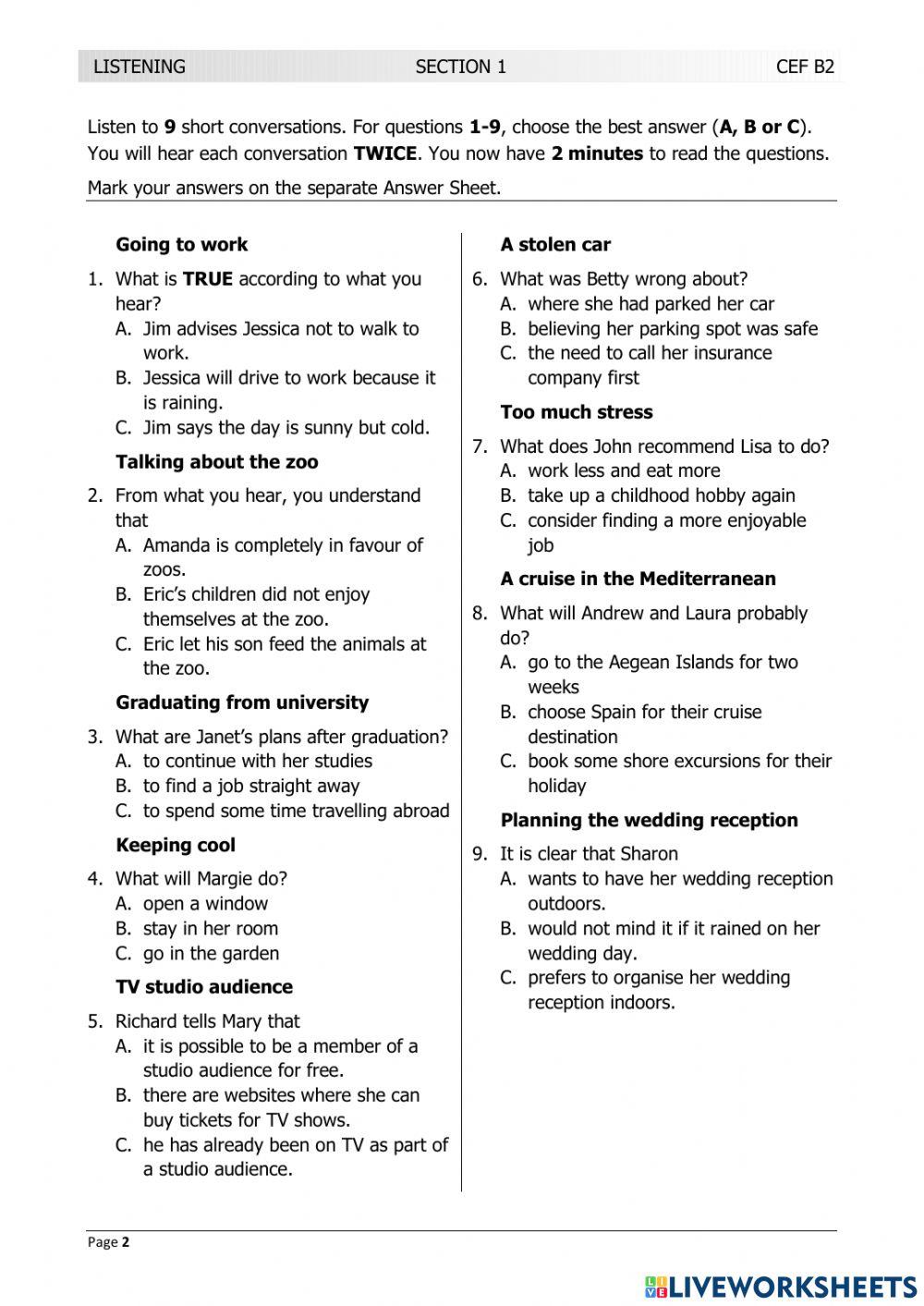 LRN B2 JUNE 2019 LISTENING worksheet | Live Worksheets
