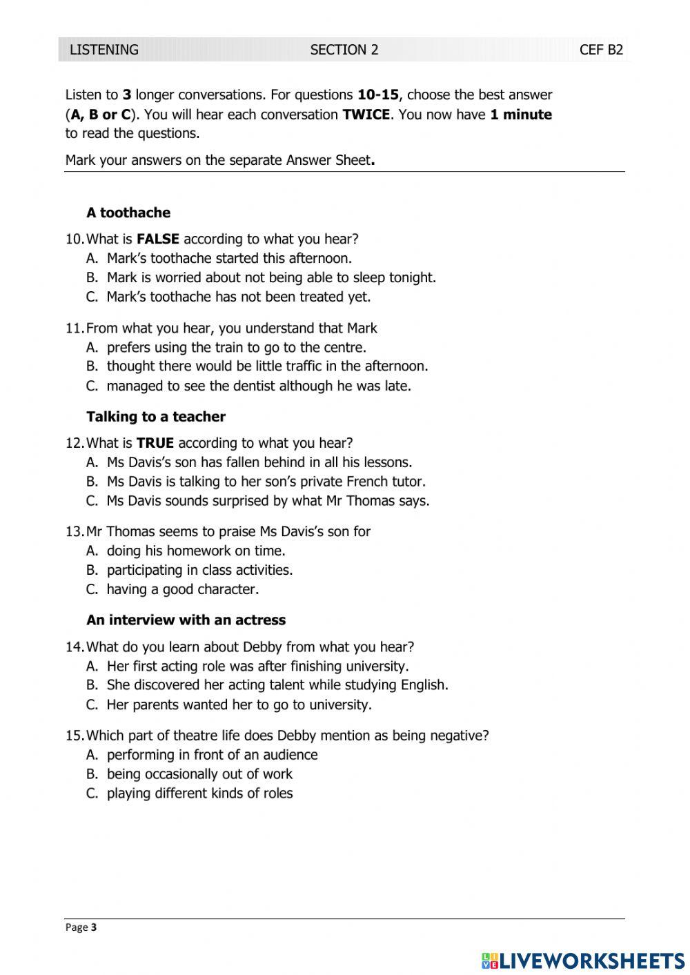LRN B2 JUNE 2019 LISTENING worksheet | Live Worksheets