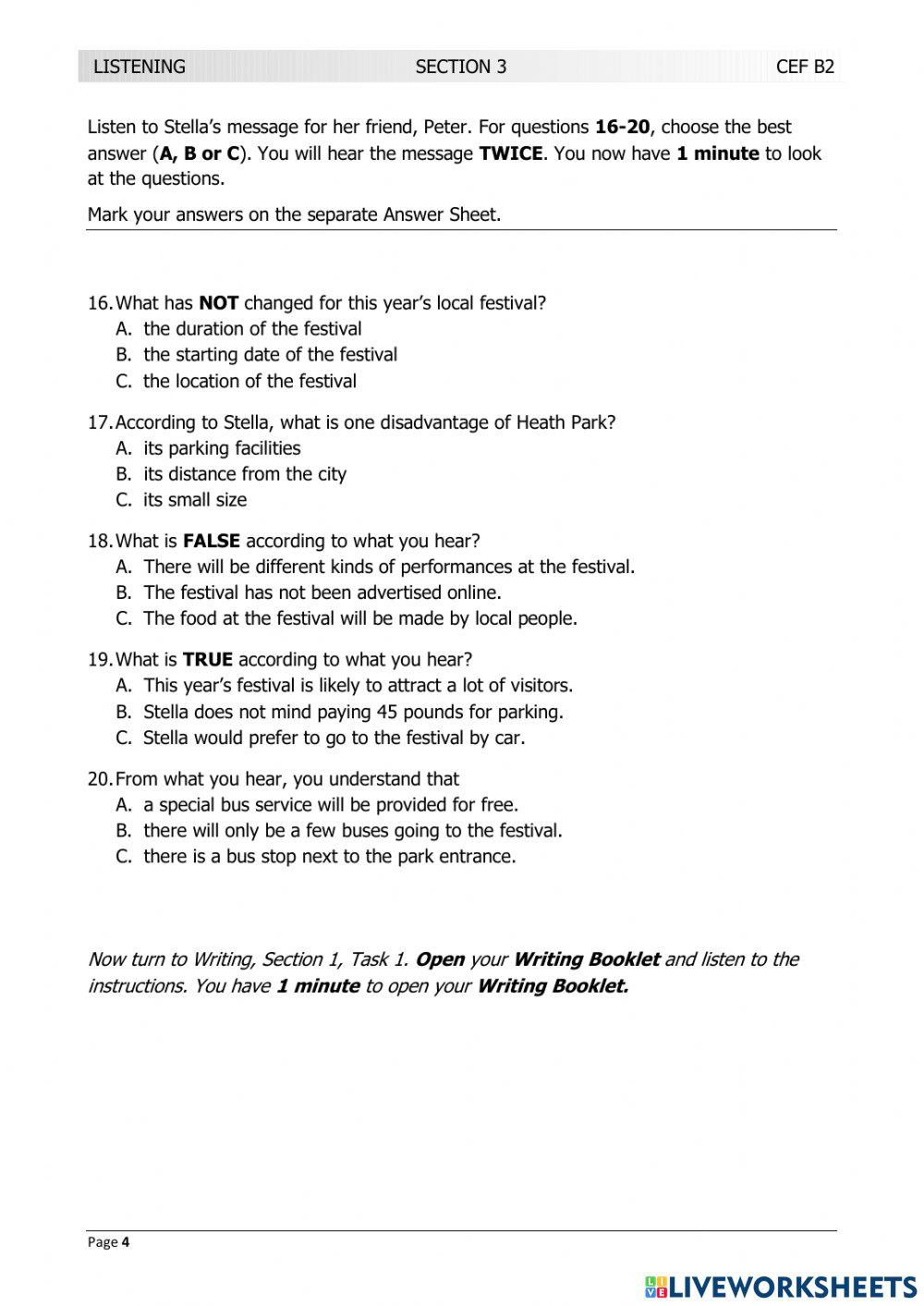 LRN B2 JUNE 2019 LISTENING worksheet | Live Worksheets