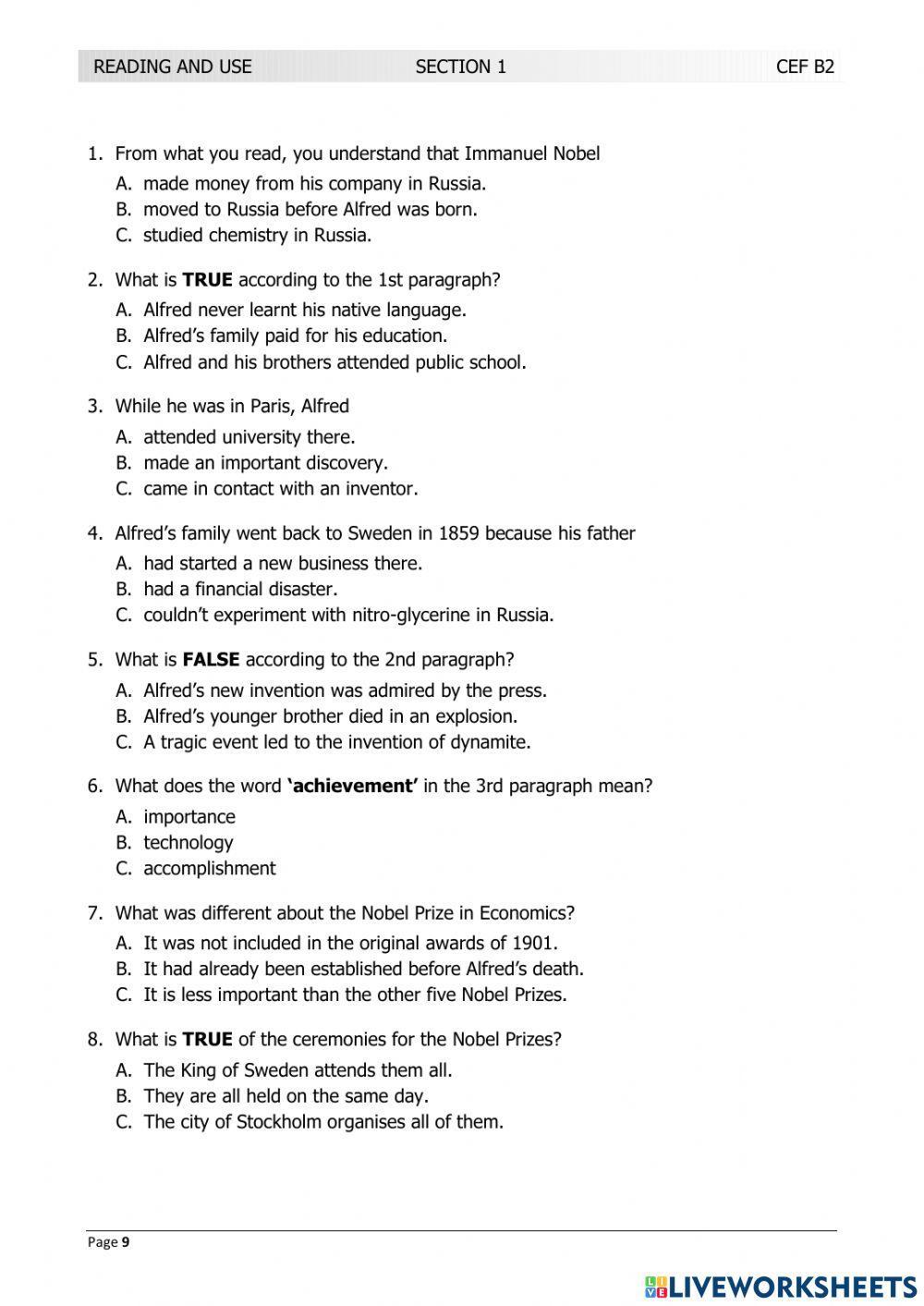 LRN B2 JUNE 2019 TEST worksheet | Live Worksheets