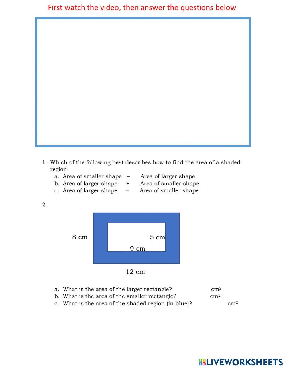 Area of Borders - Area of Shaded Region online exercise for | Live ...