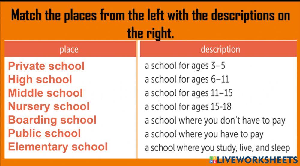 Types of schools | Free Interactive Worksheets | 903561