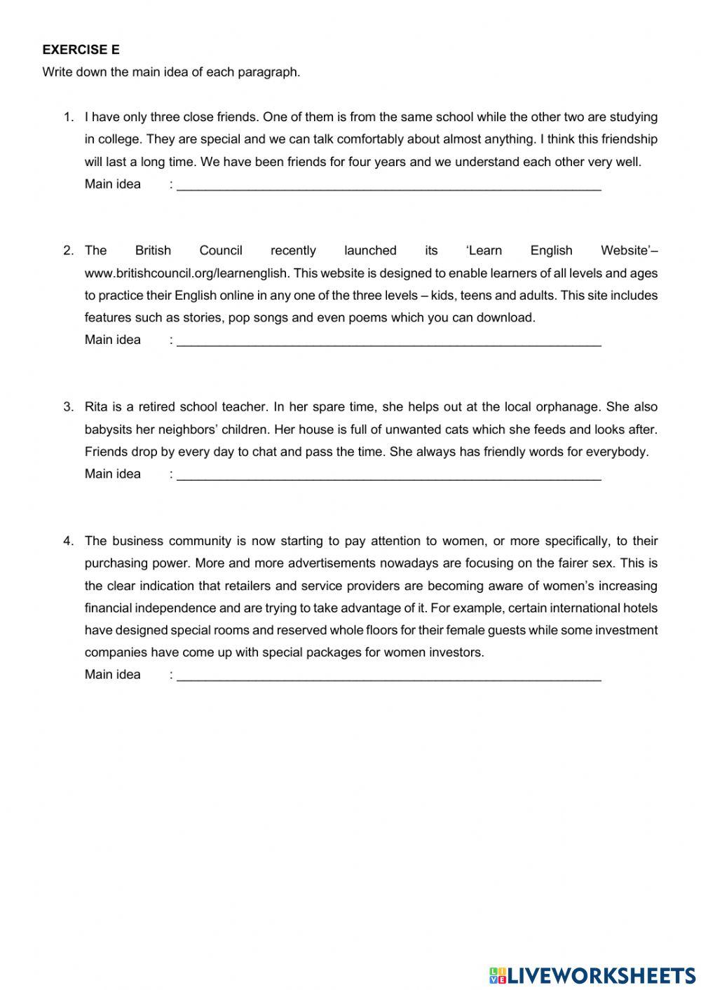 Reading Exercises 2 worksheet | Live Worksheets