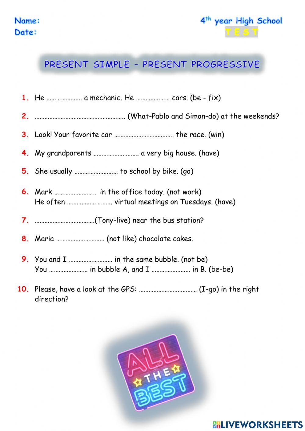 904638 | 4th - TEST Present Simple Present Progressive