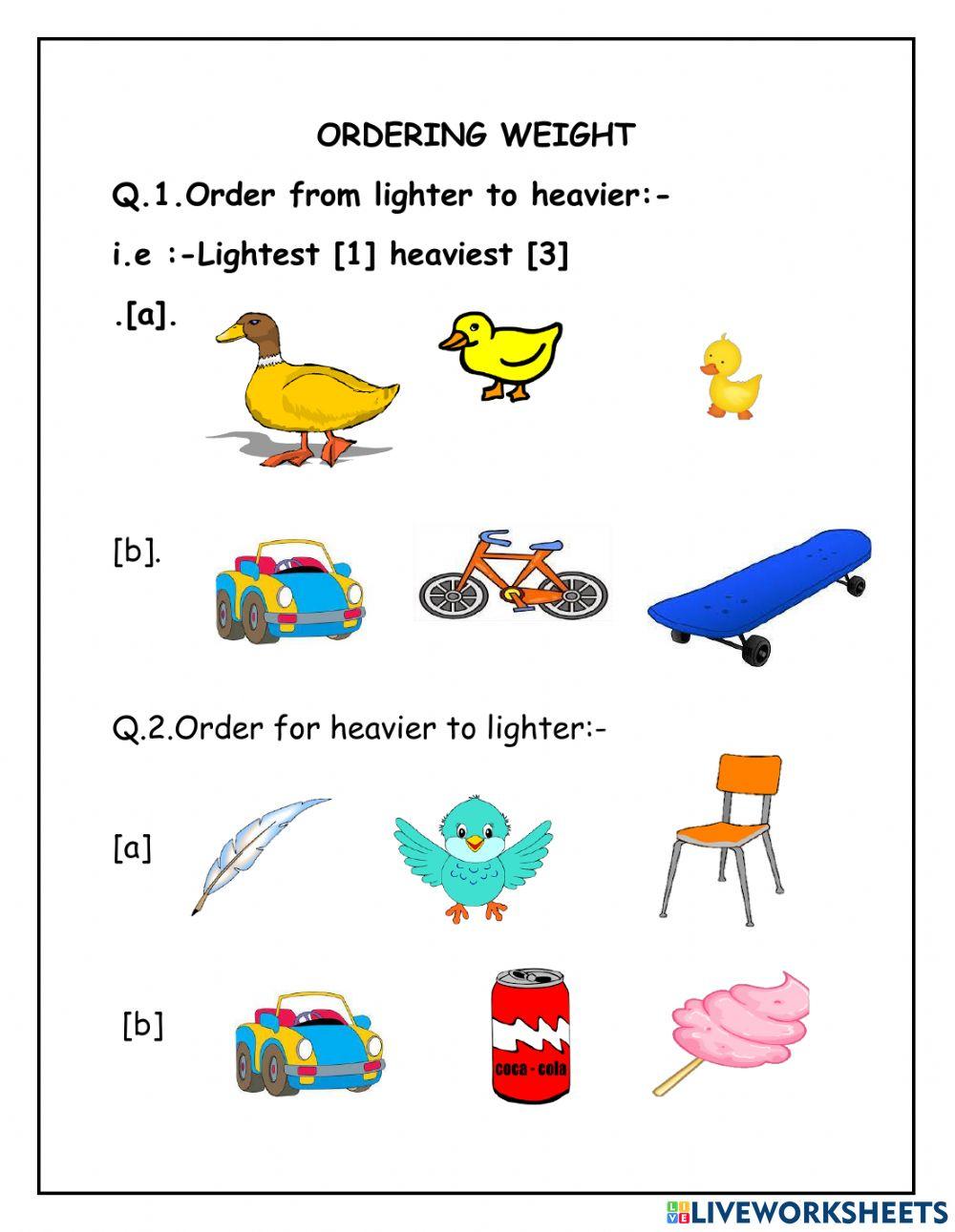 Weight online worksheet for 1 | Live Worksheets