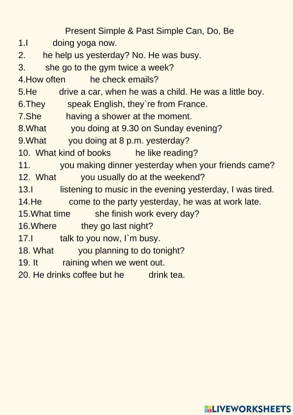 Could , did , was, were worksheet | Live Worksheets