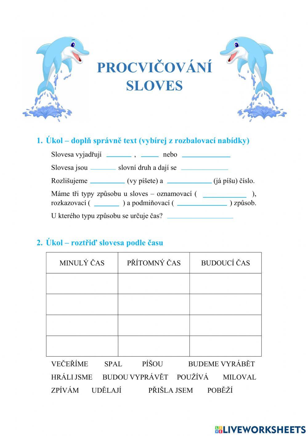 Pracovní list - slovesa worksheet | Live Worksheets