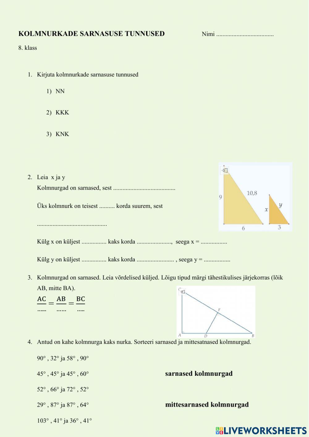 Kolmnurkade sar… | Free Interactive Worksheets | 4952658