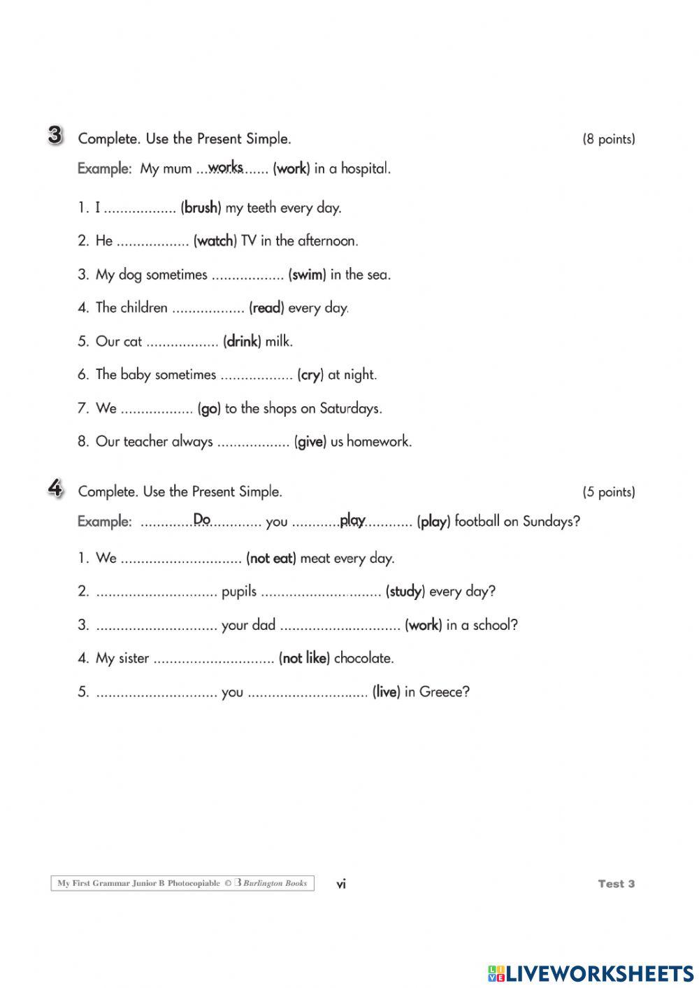 MY FIRST GRAMMAR JUNIOR B TEST 9 - 12 online exercise for | Live Worksheets