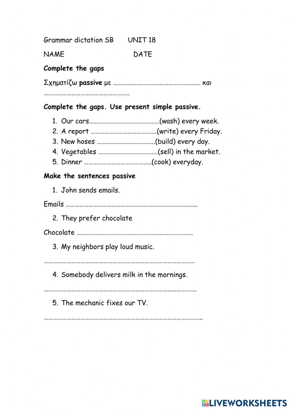 Grammar dictation online pdf worksheet for SB | Live Worksheets