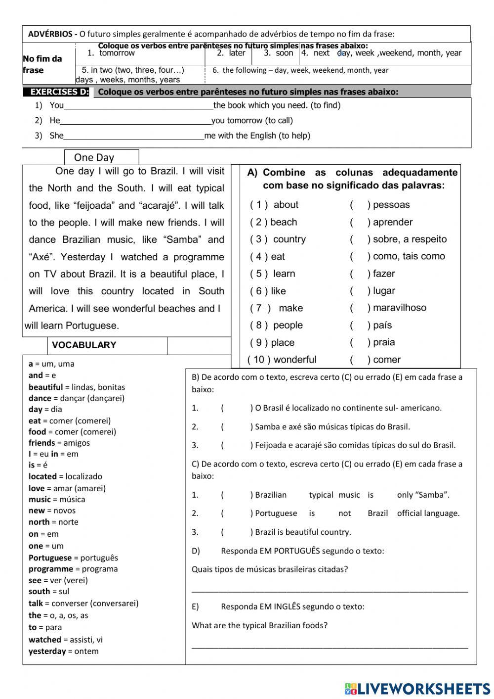 Future with will worksheet for 8th | Live Worksheets
