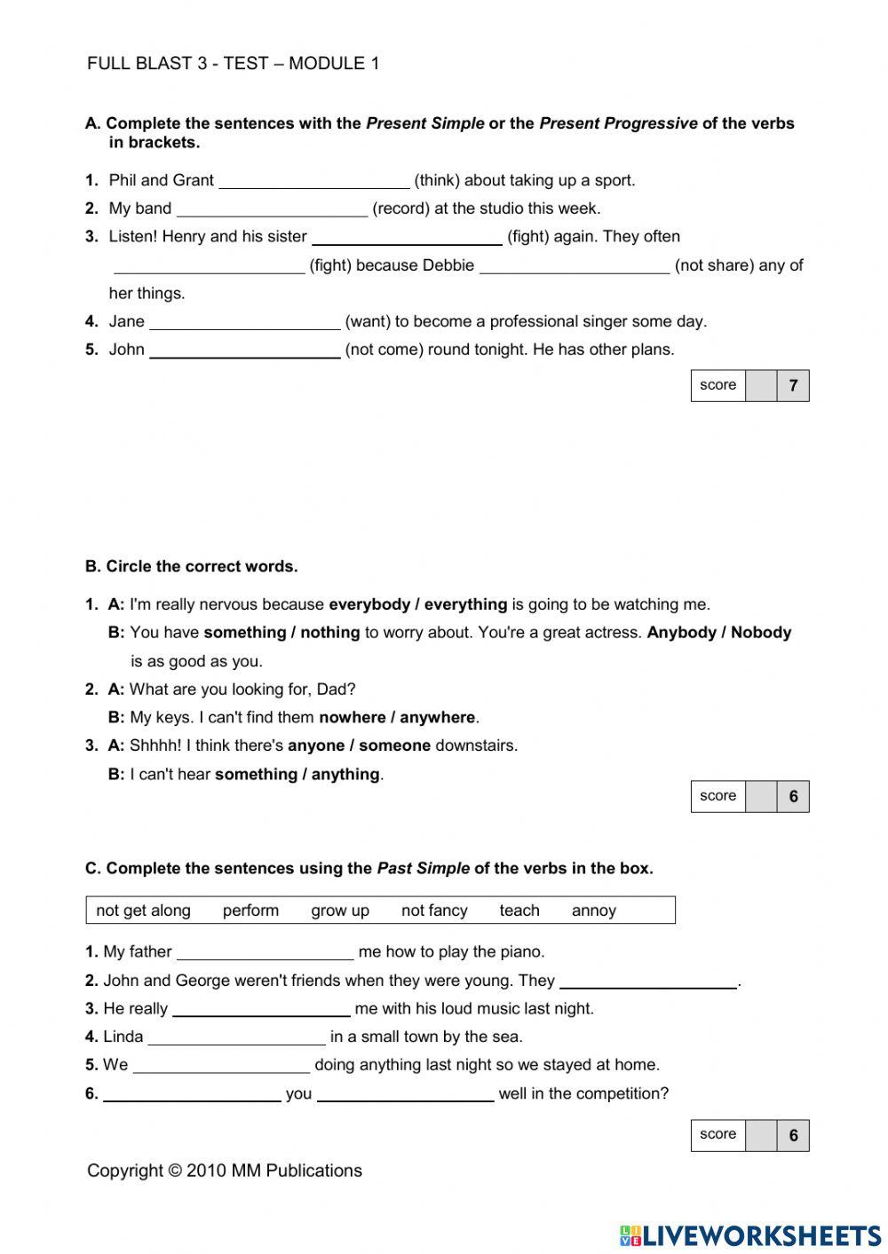 Full Blast 3 Mo… | Free Interactive Worksheets | 6533346