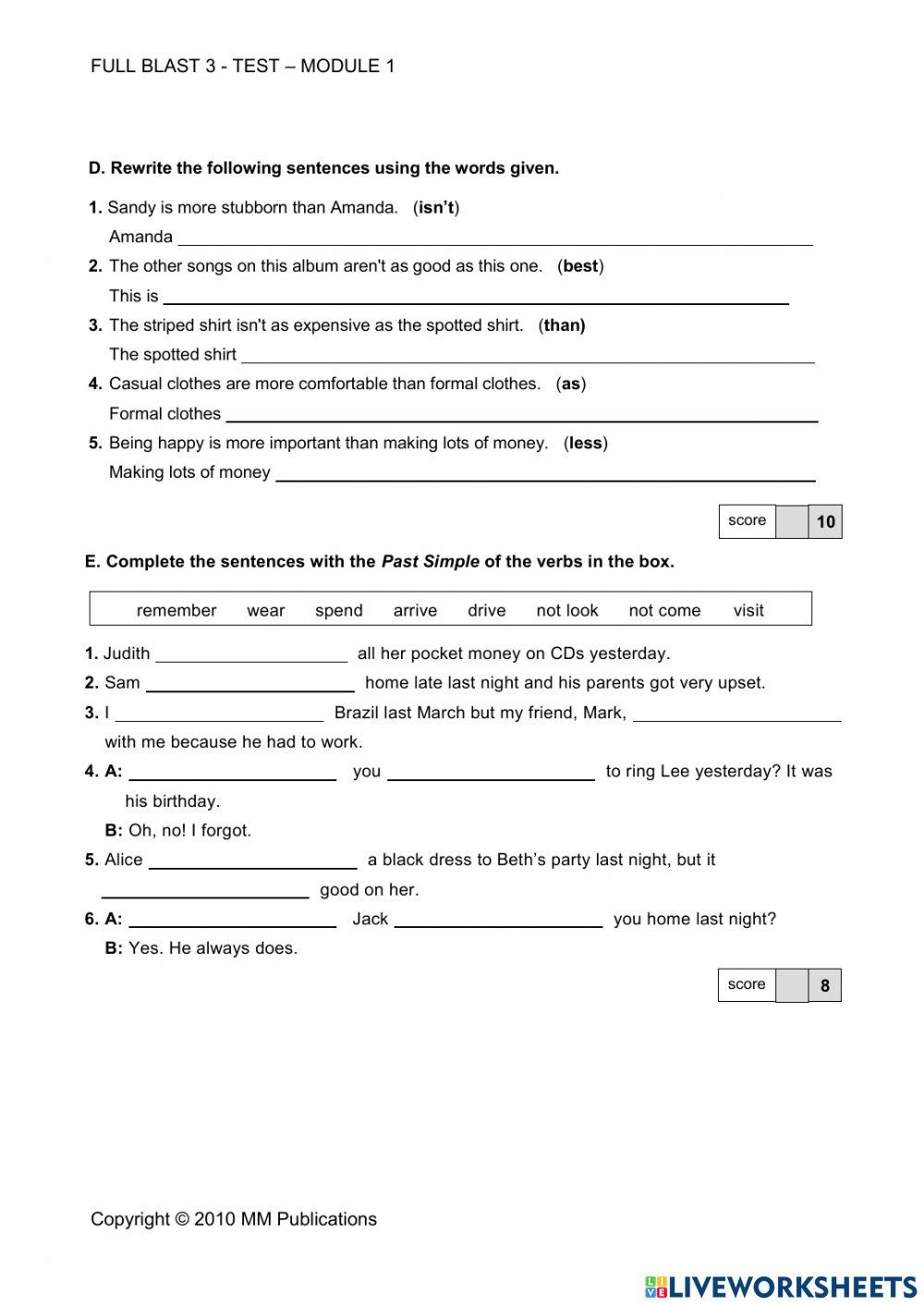 Full Blast 3 Mo… | Free Interactive Worksheets | 6533346