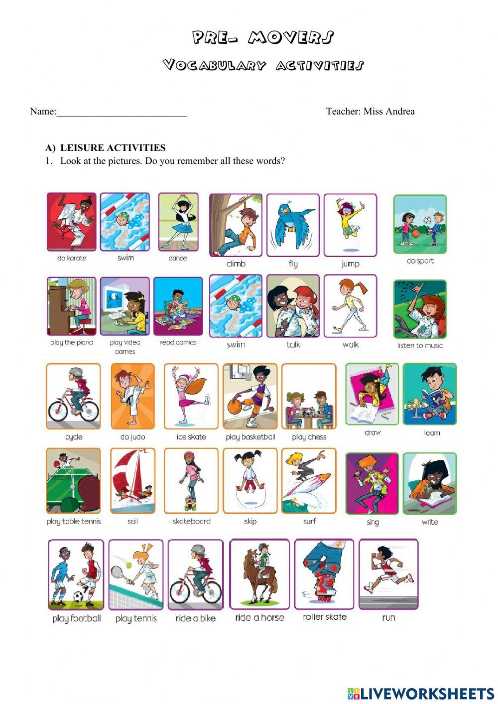 Leisure activities 906084 | Miss_Andre | Live Worksheets