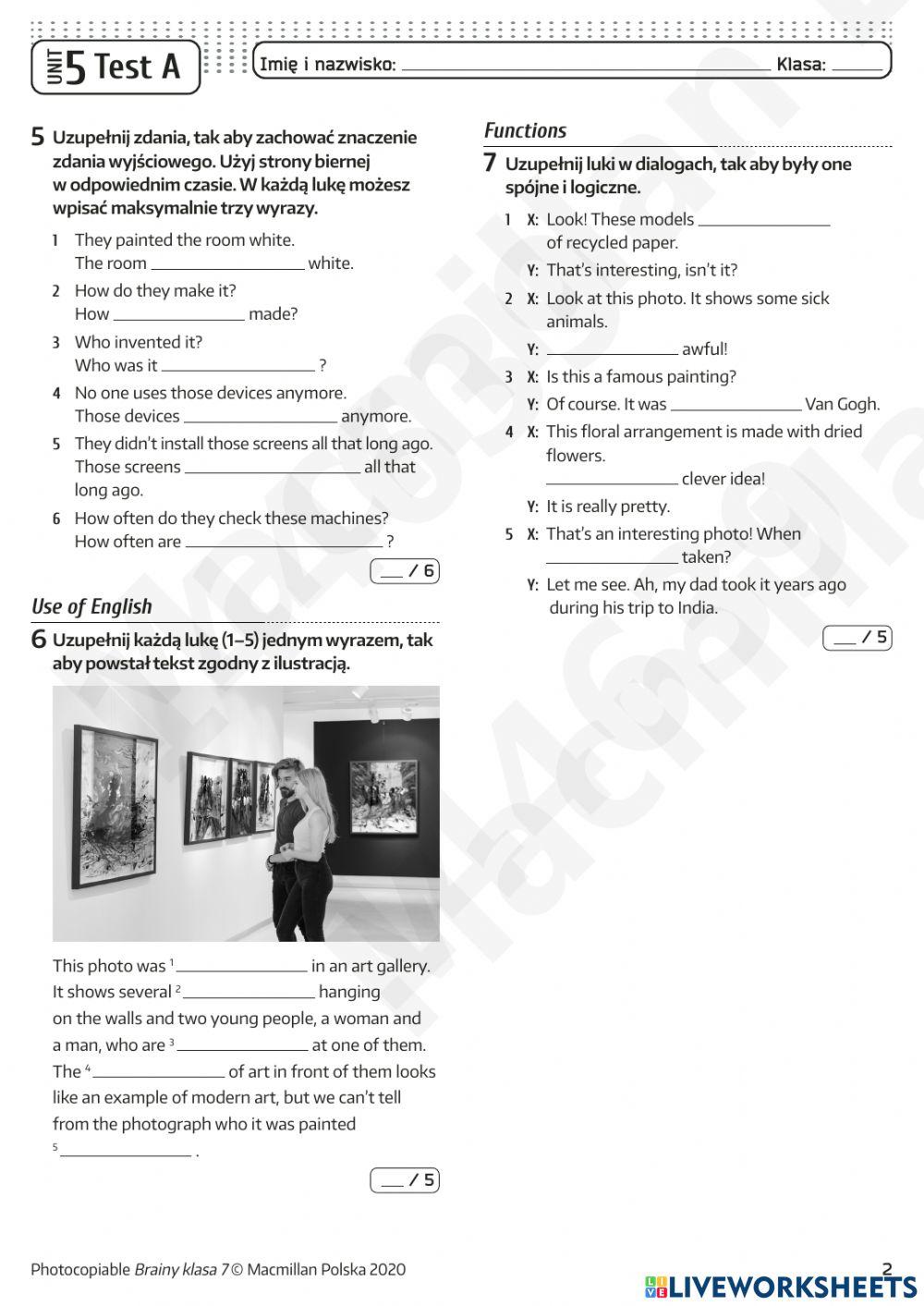 brainy 7 unit 5 TEST online exercise for | Live Worksheets