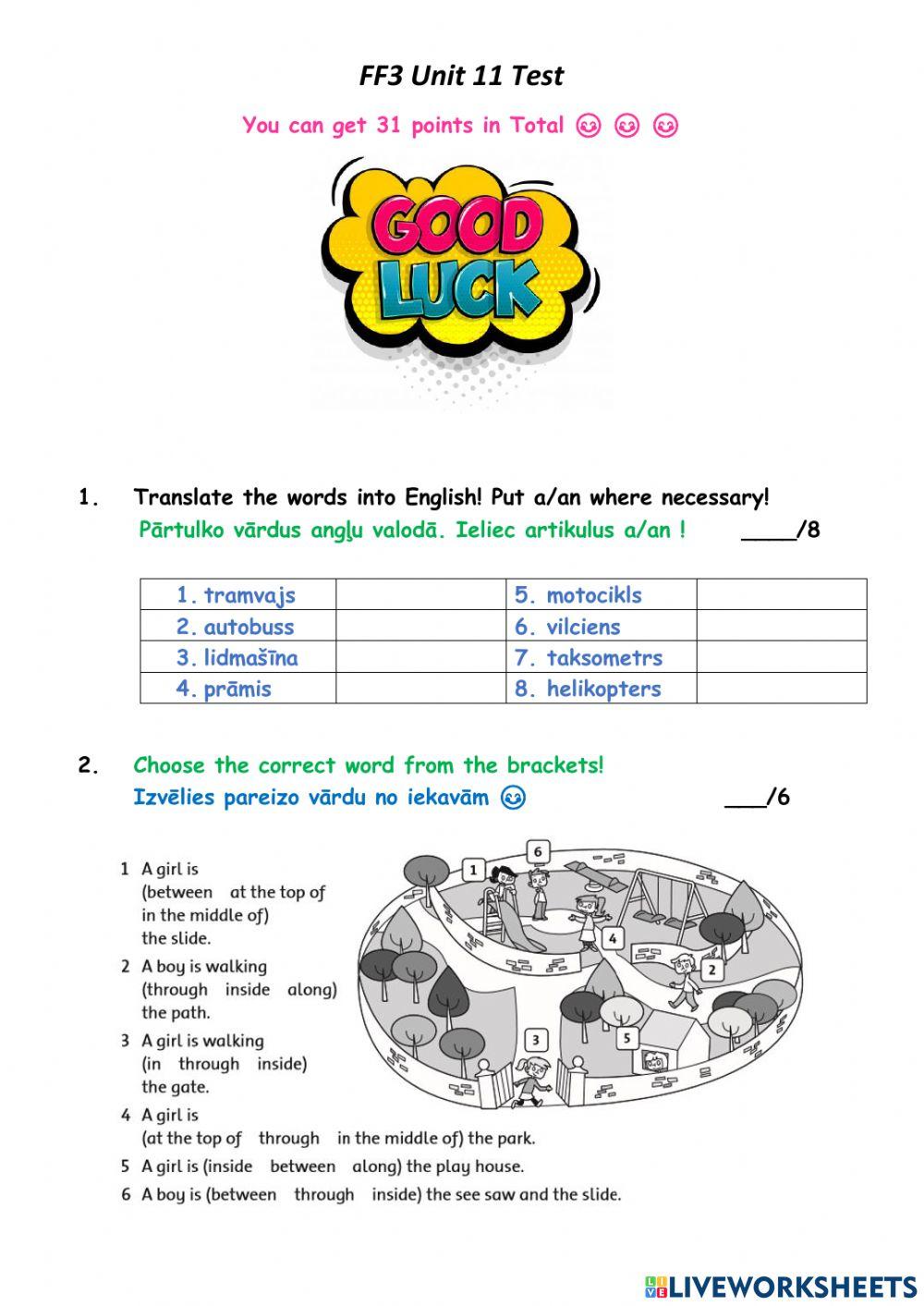 FF3 Unit 11 | Free Interactive Worksheets | 906195