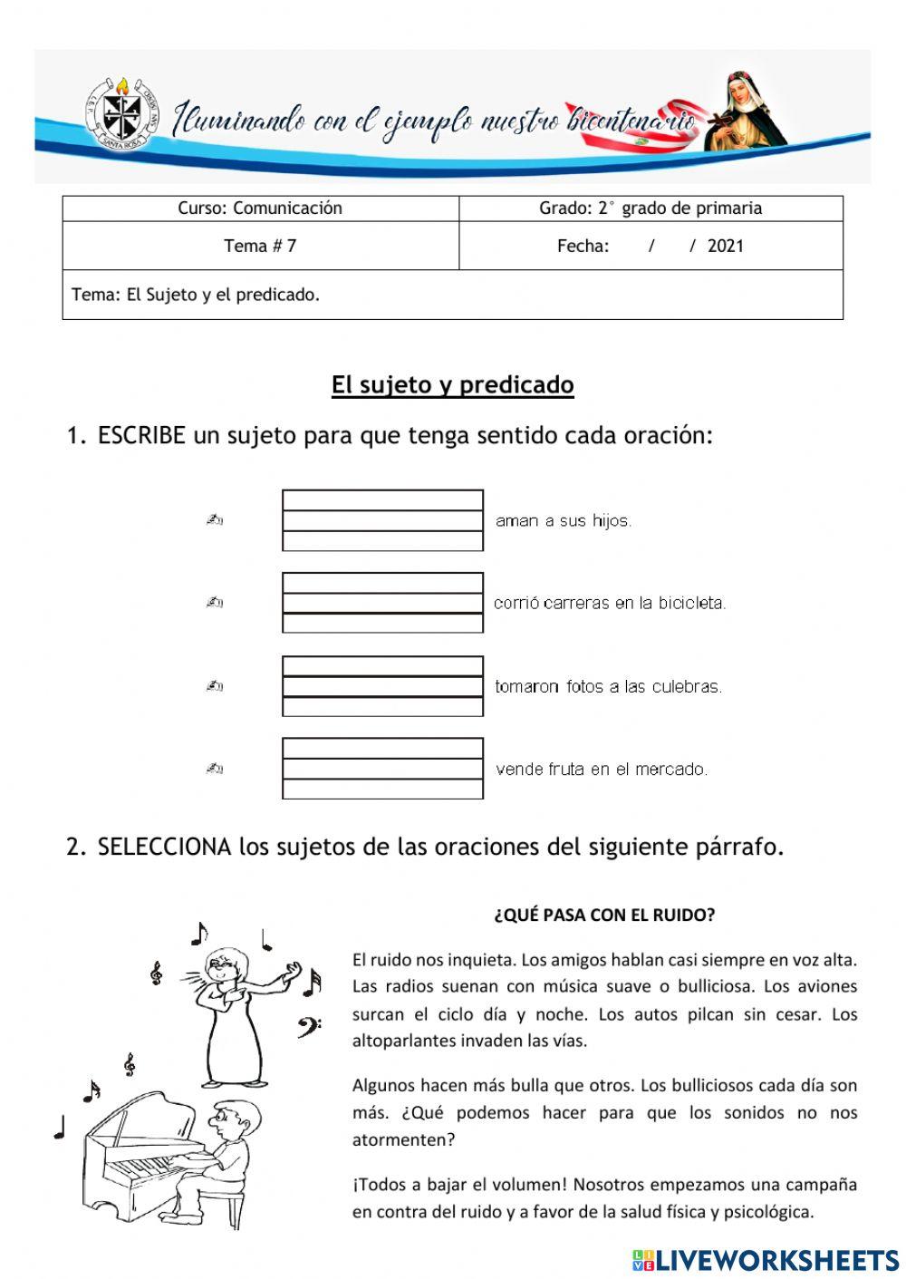 Sujeto online activity for Comunicación | Live Worksheets