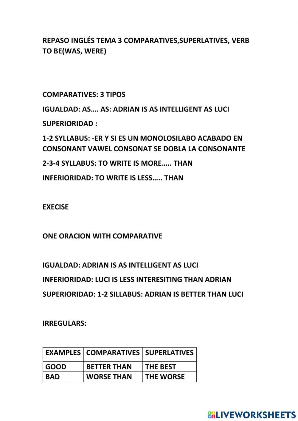 Repaso ingles tema 3 comparatives, superlatives, verb to be, irregular ...