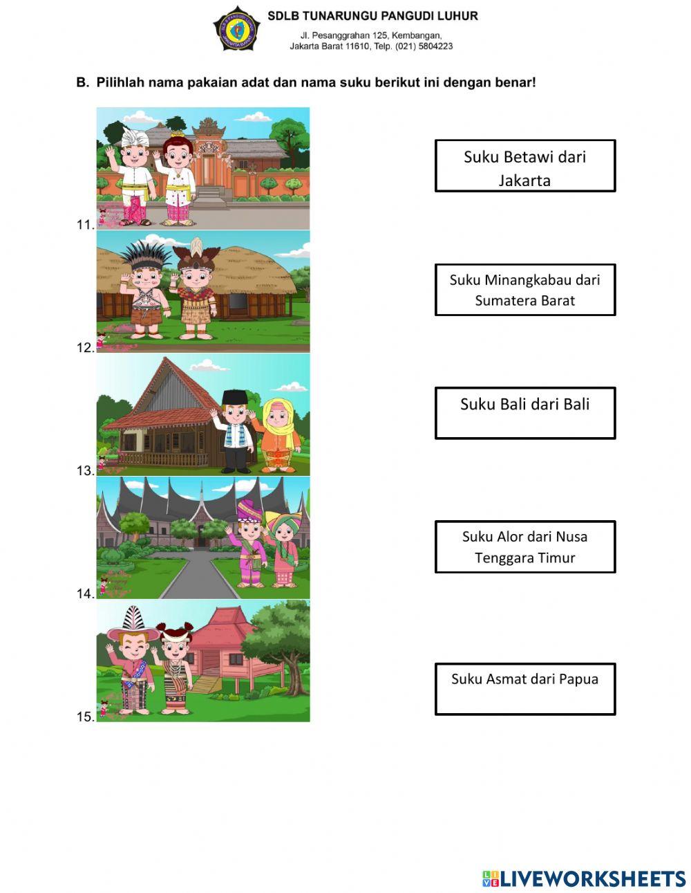 Latihan ips ragam suku worksheet | Live Worksheets