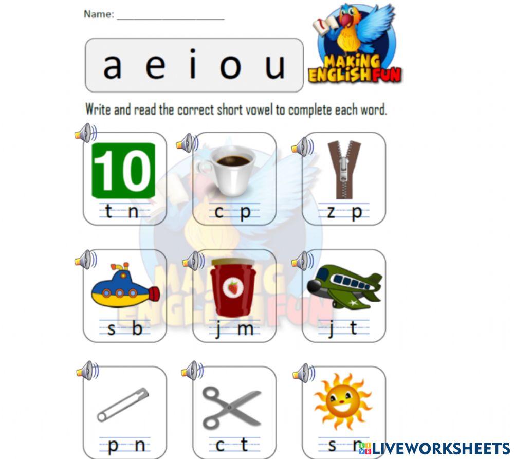 Vowels worksheet for kg | Live Worksheets