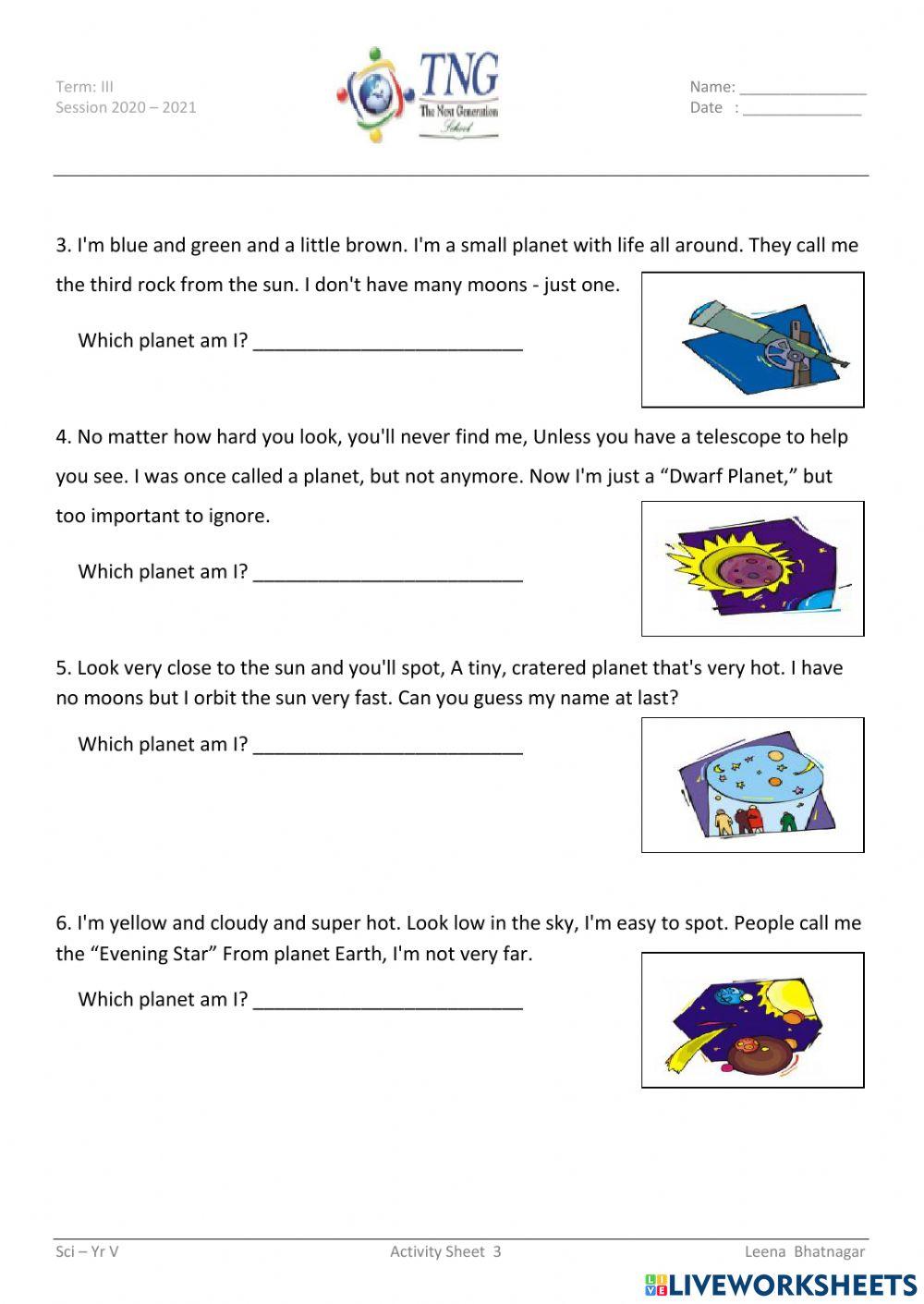Exploring Our Solar System Worksheet