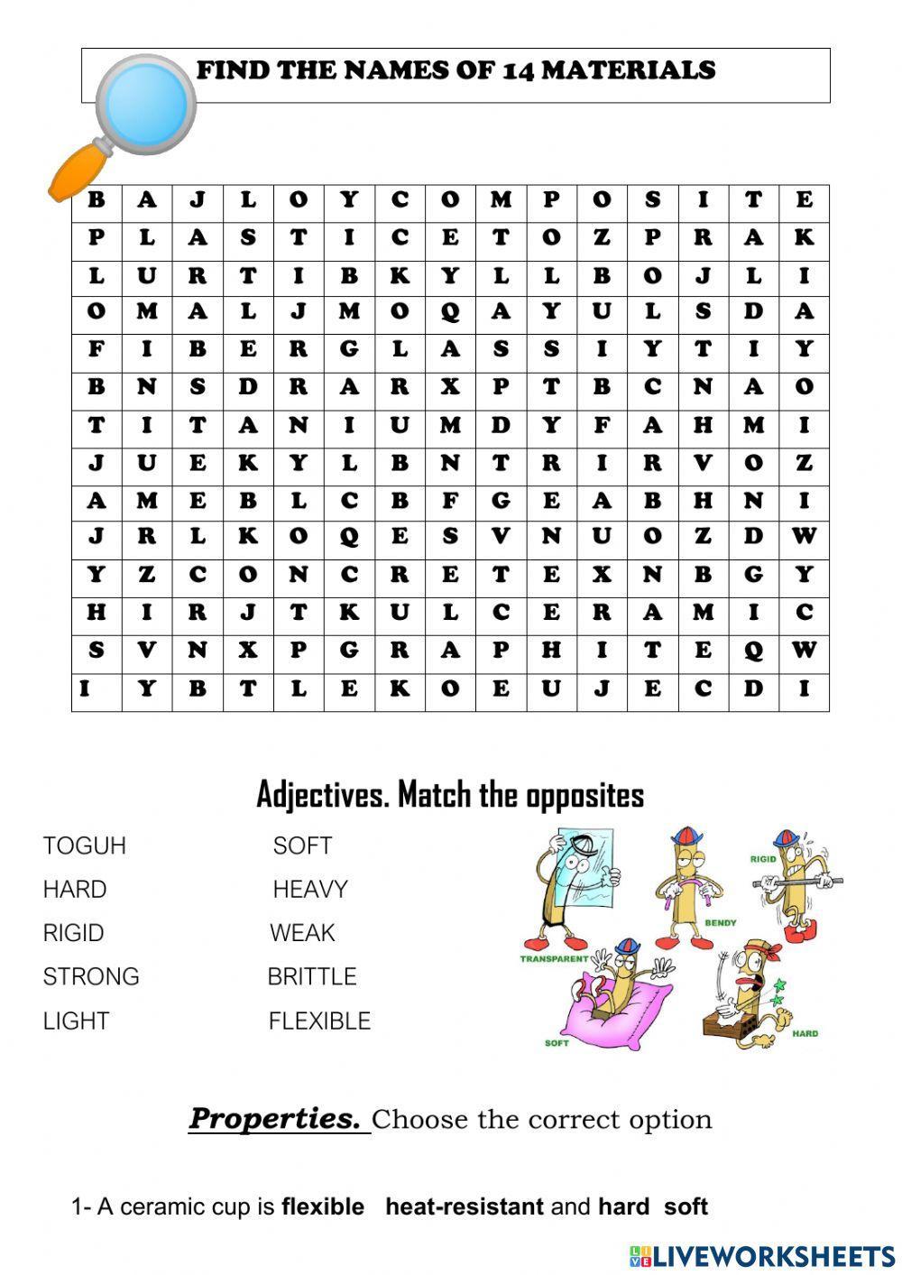 Materials properties activity | Live Worksheets