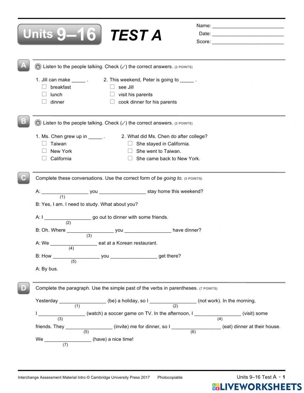 Interchange Int… | Free Interactive Worksheets | 4954637