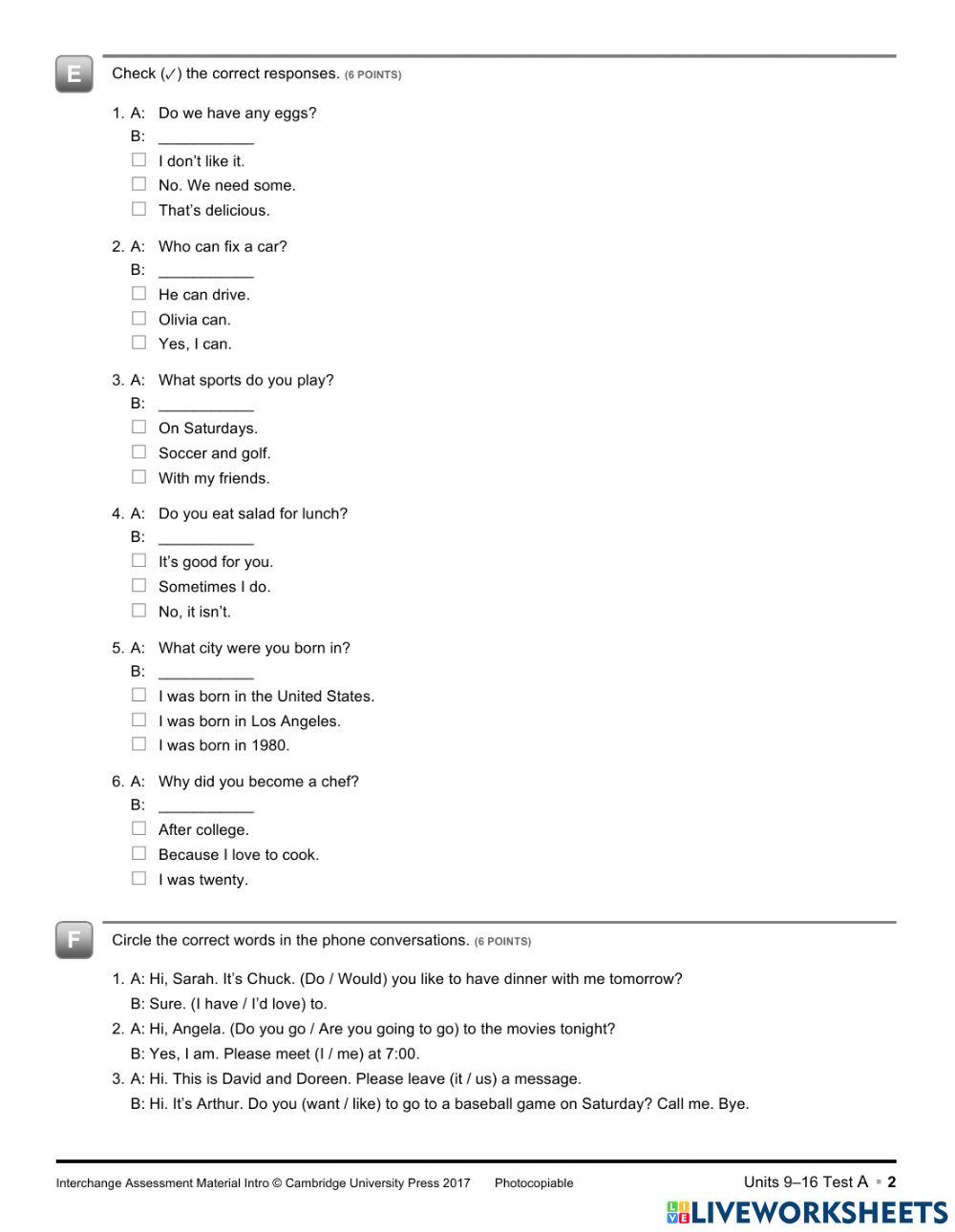 Interchange Int… | Free Interactive Worksheets | 4954637