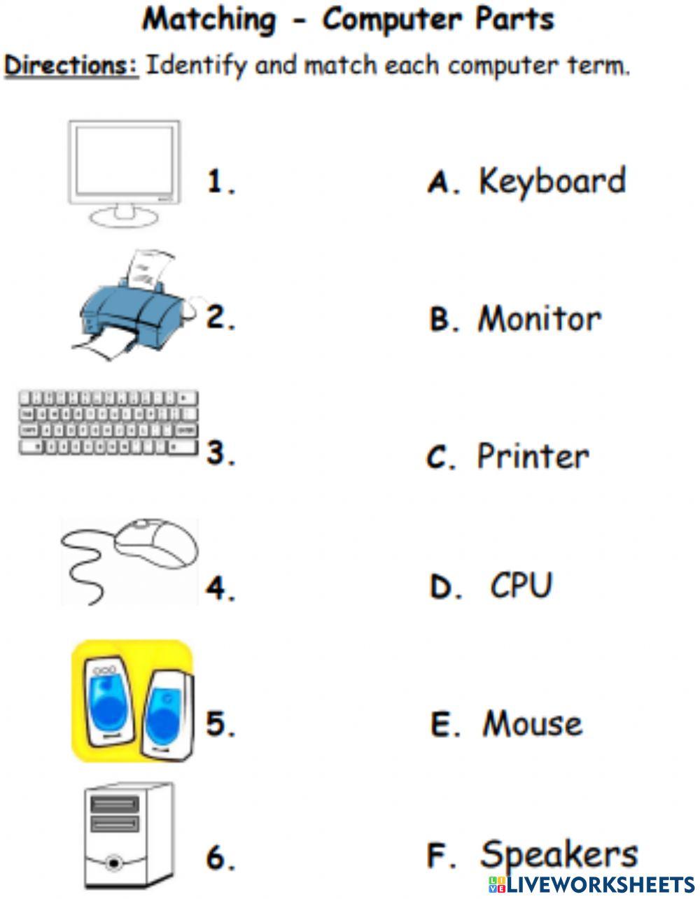 Parts of a computer online worksheet for PRE PRIMARY | Live Worksheets