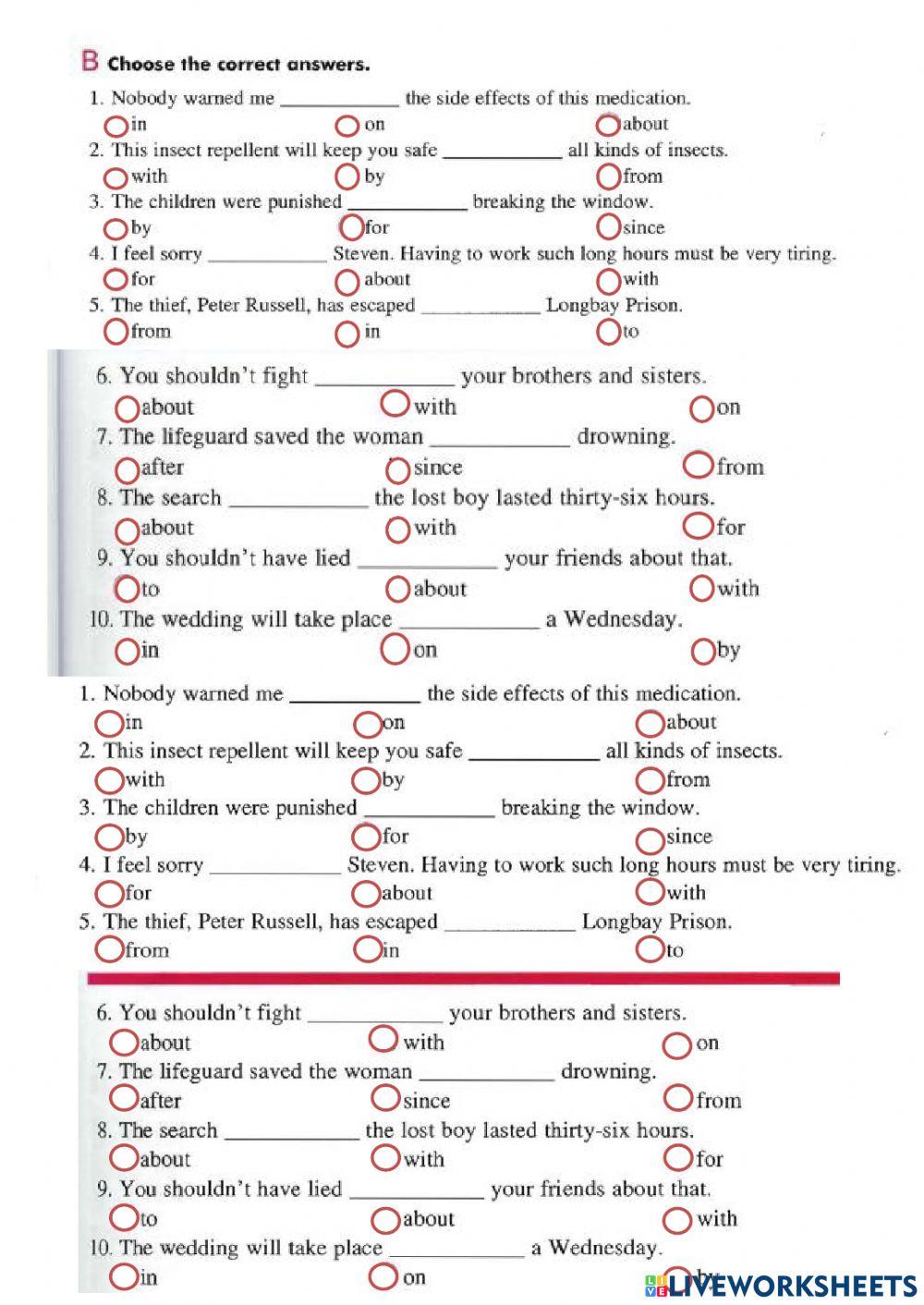 Preposition online pdf worksheet | Live Worksheets