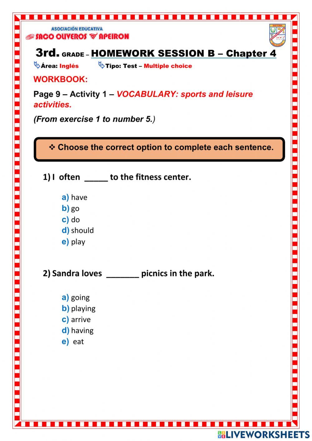3rd. GRADE – HOMEWORK SESSION B – Chapter 4 worksheet | Live Worksheets