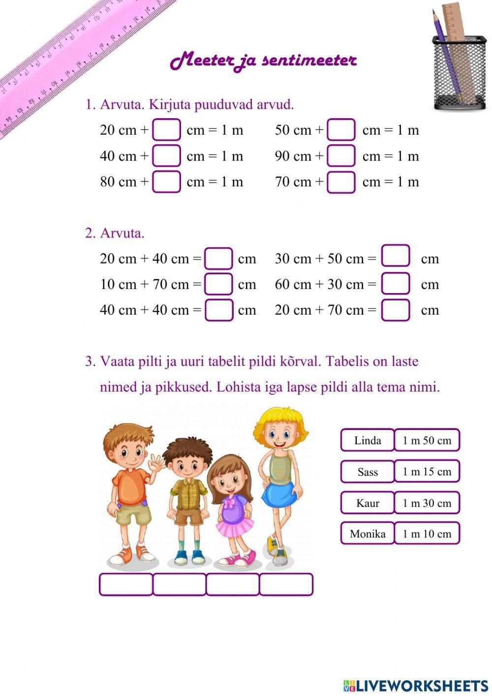 Meeter ja sentimeeter exercise | Live Worksheets