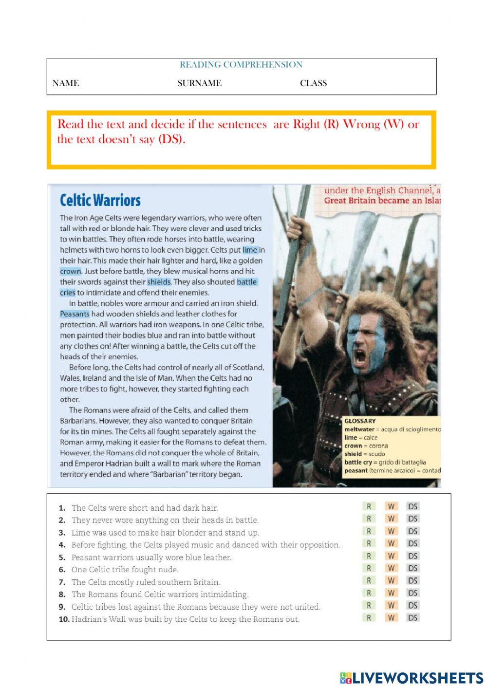 celtic warrior worksheet