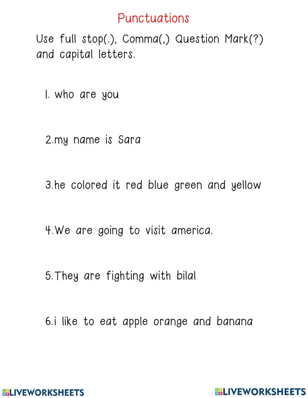 Punctuation | Free Interactive Worksheets | 908556