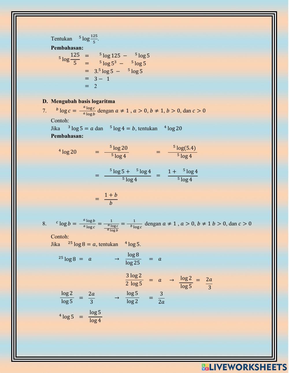 Logaritma | Live Worksheets