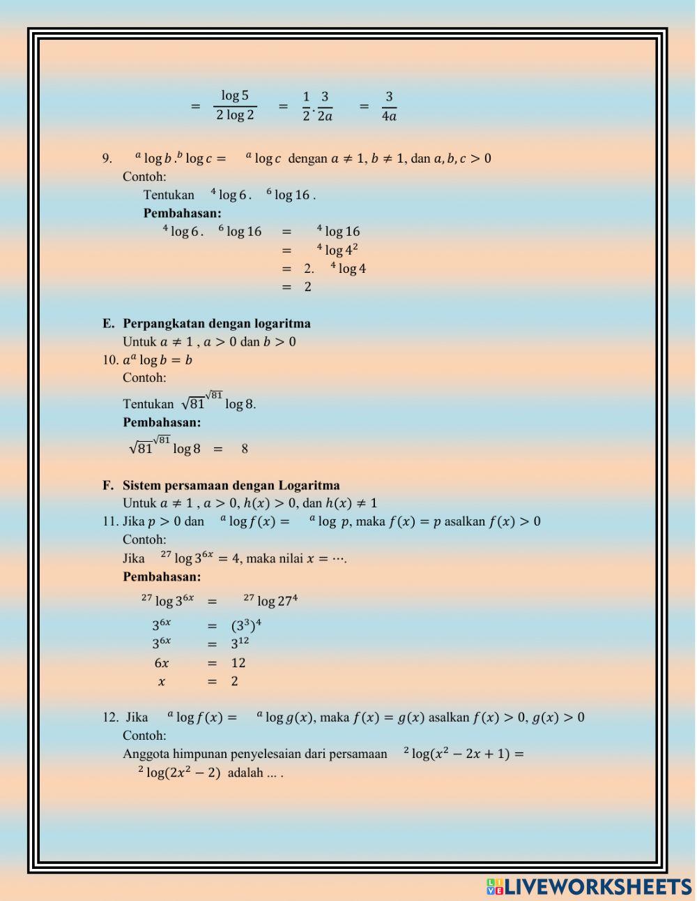 Logaritma | Live Worksheets