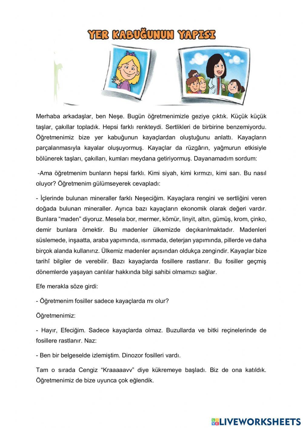 Kayaçlar worksheet | Live Worksheets