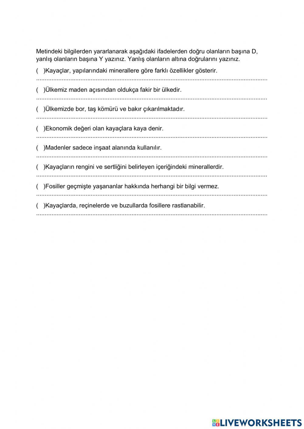 Kayaçlar 908966 | cansuclkyvs | LiveWorksheets