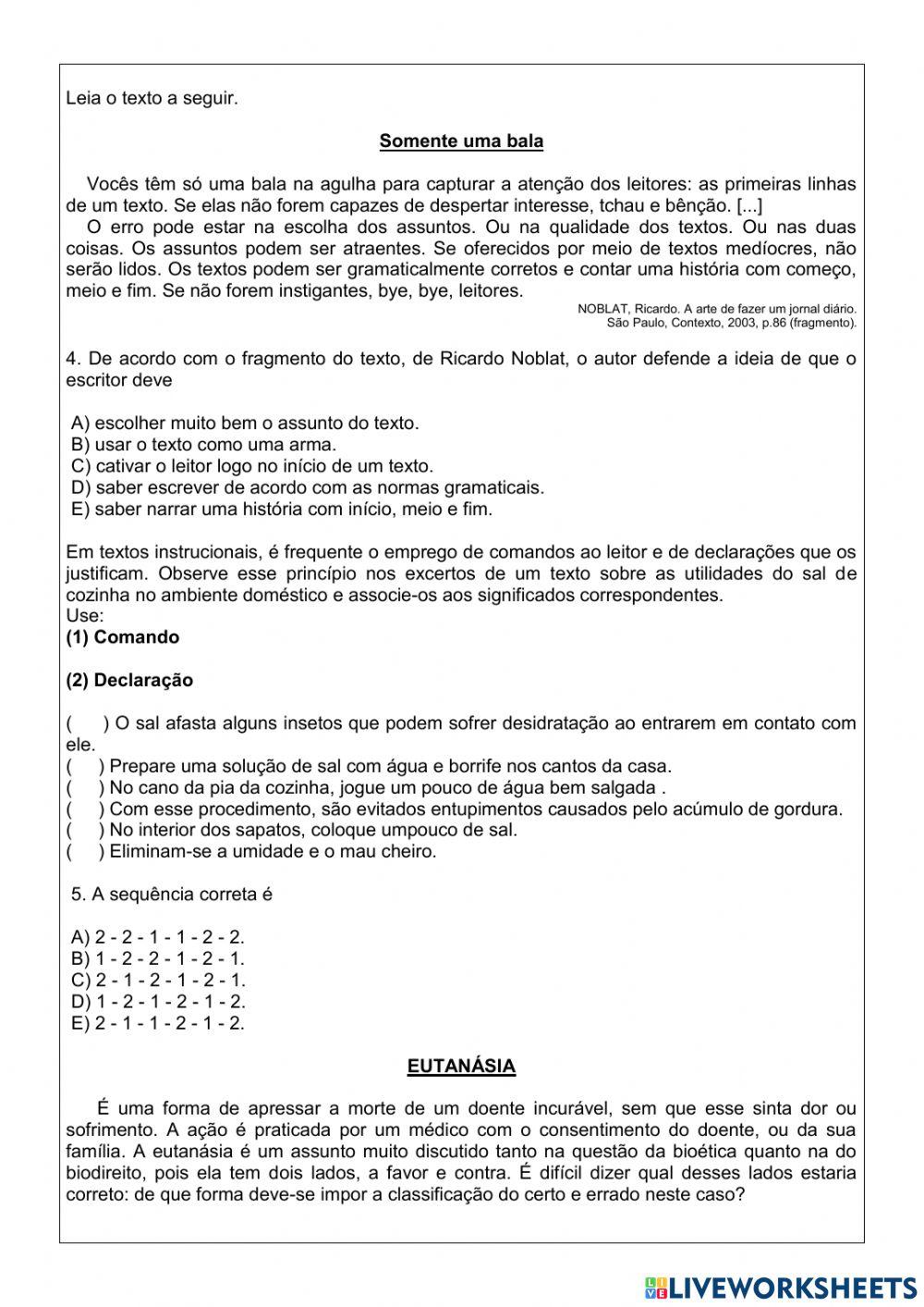 Interpretação textual interactive activity for Fundamental | Live ...