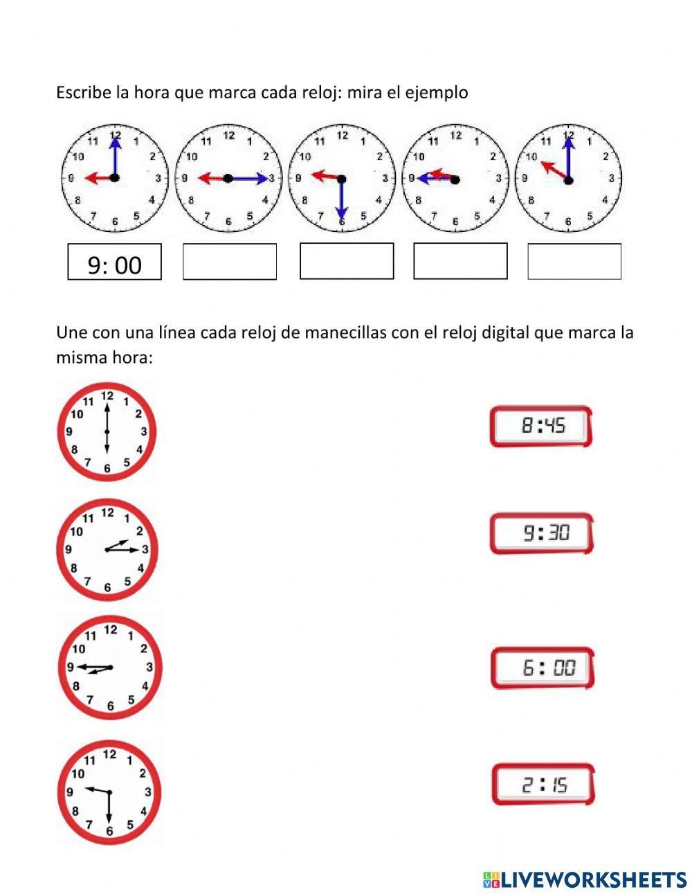 El reloj | Free Interactive Worksheets | 909450