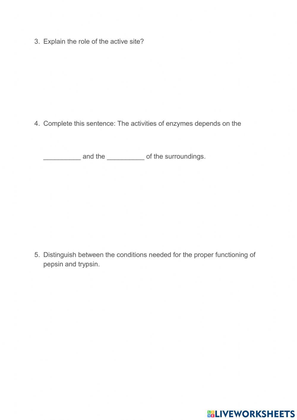 1.18 Enzyme Function worksheet | Live Worksheets