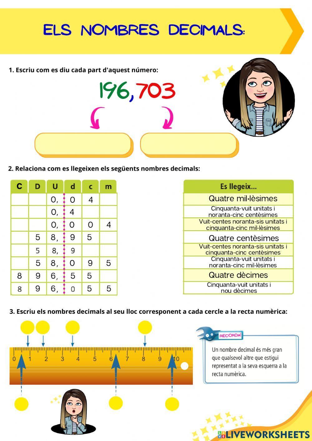 Els nombres dec… | Free Interactive Worksheets | 909713