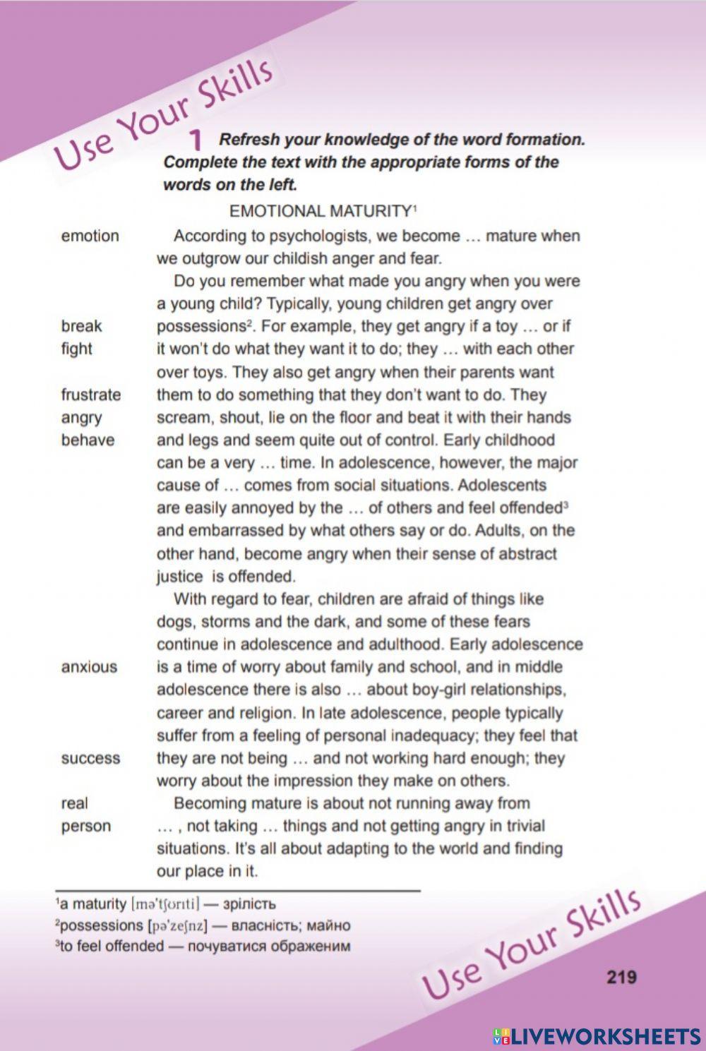 Emotional maturity worksheet | Live Worksheets
