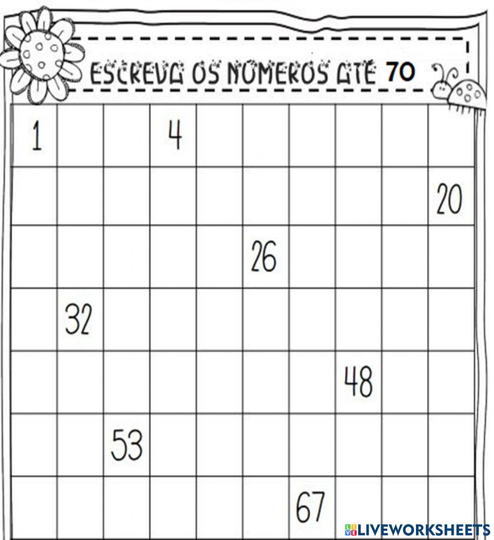 Complete o quadro numérico worksheet | Live Worksheets