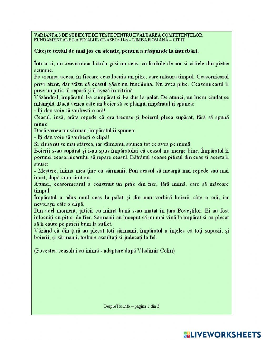 Test Evaluare Online Worksheet Live Worksheets